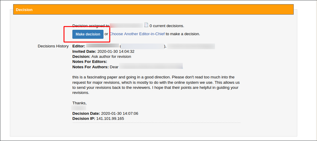 Allow Handling Editors to make Editorial Decision